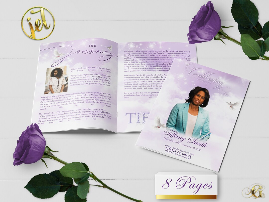 Purple Sky 8 Page Funeral Program Template Editable, 8.5x11, 8.5x5.5 - Etsy