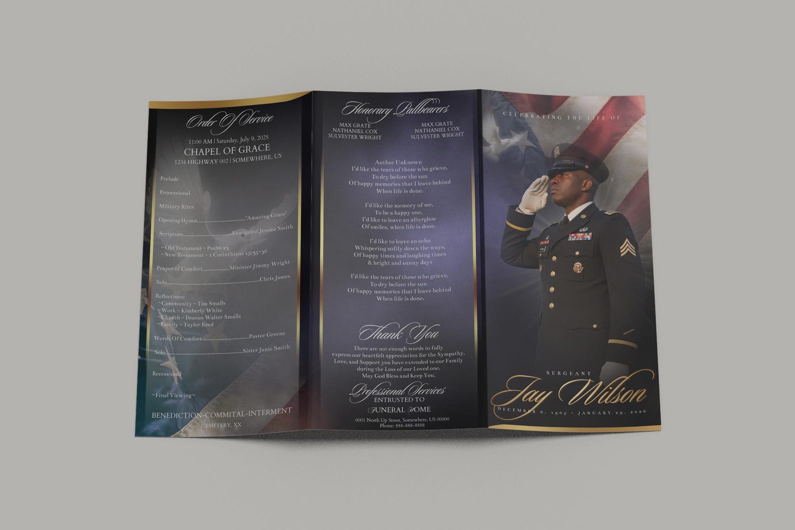 American Flag Trifold Funeral Program | Tri-fold, Editable, 11x17, 8 ...