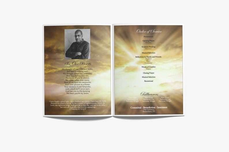 Modern Funeral Program Template Bifold 8 Page Editable - Etsy