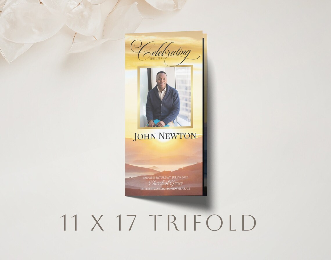 Trifold Funeral Program Template Editable 11x17 Sunrise - Etsy