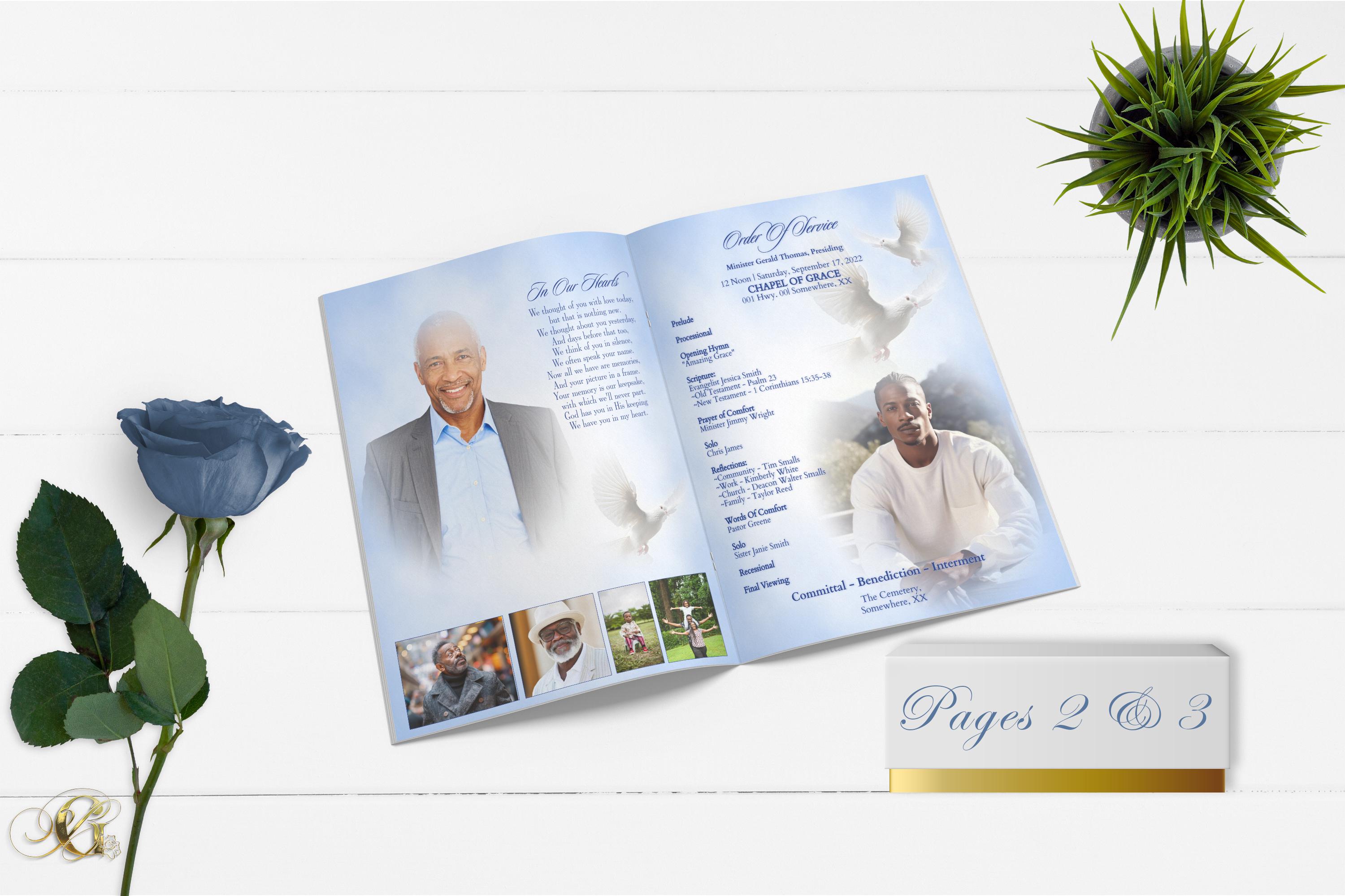 Blue Funeral Program Template | 8 Page, Editable, 11x17 - Etsy