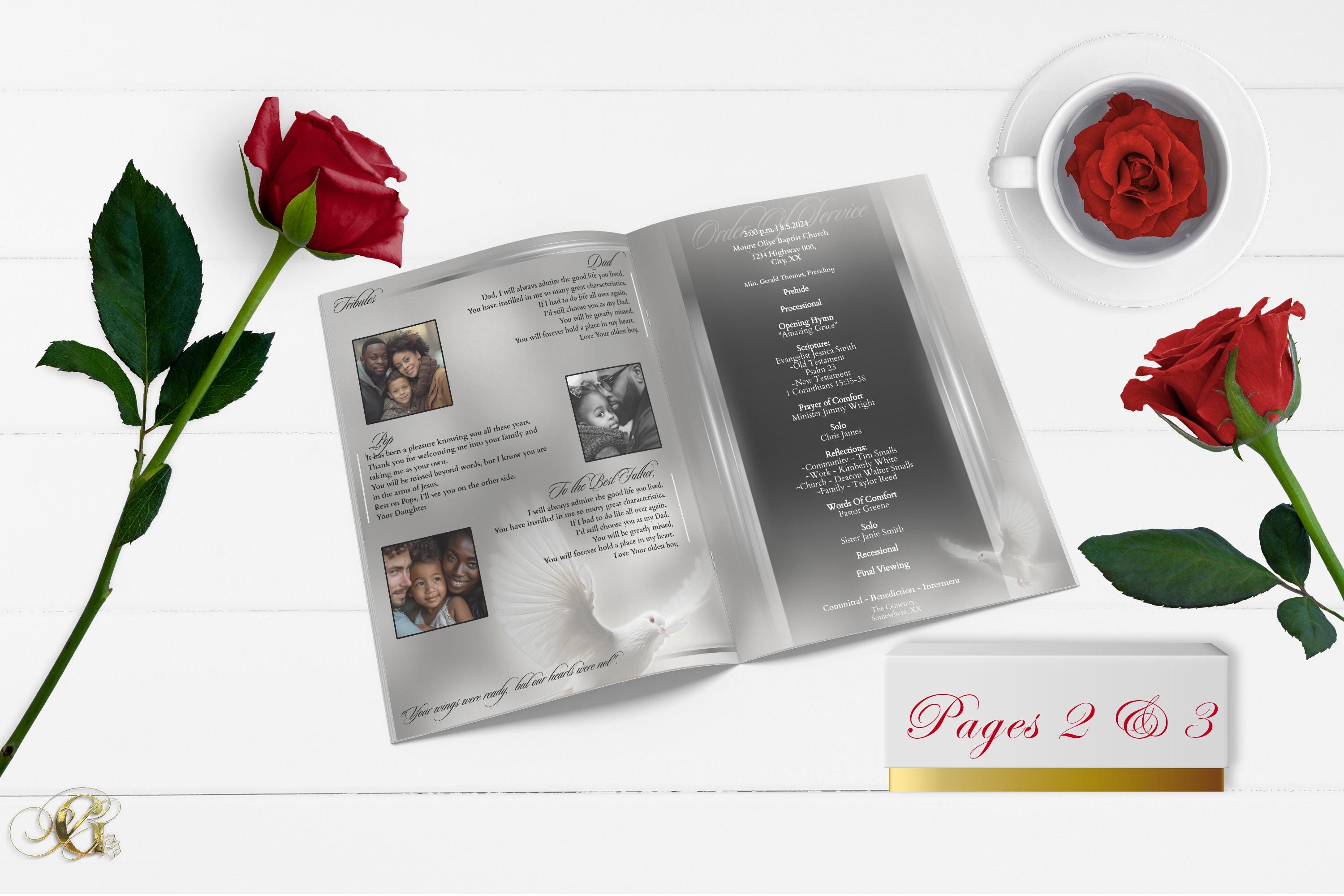 Black and Silver Funeral Program Template | Bi-fold, 8 Page, Editable ...