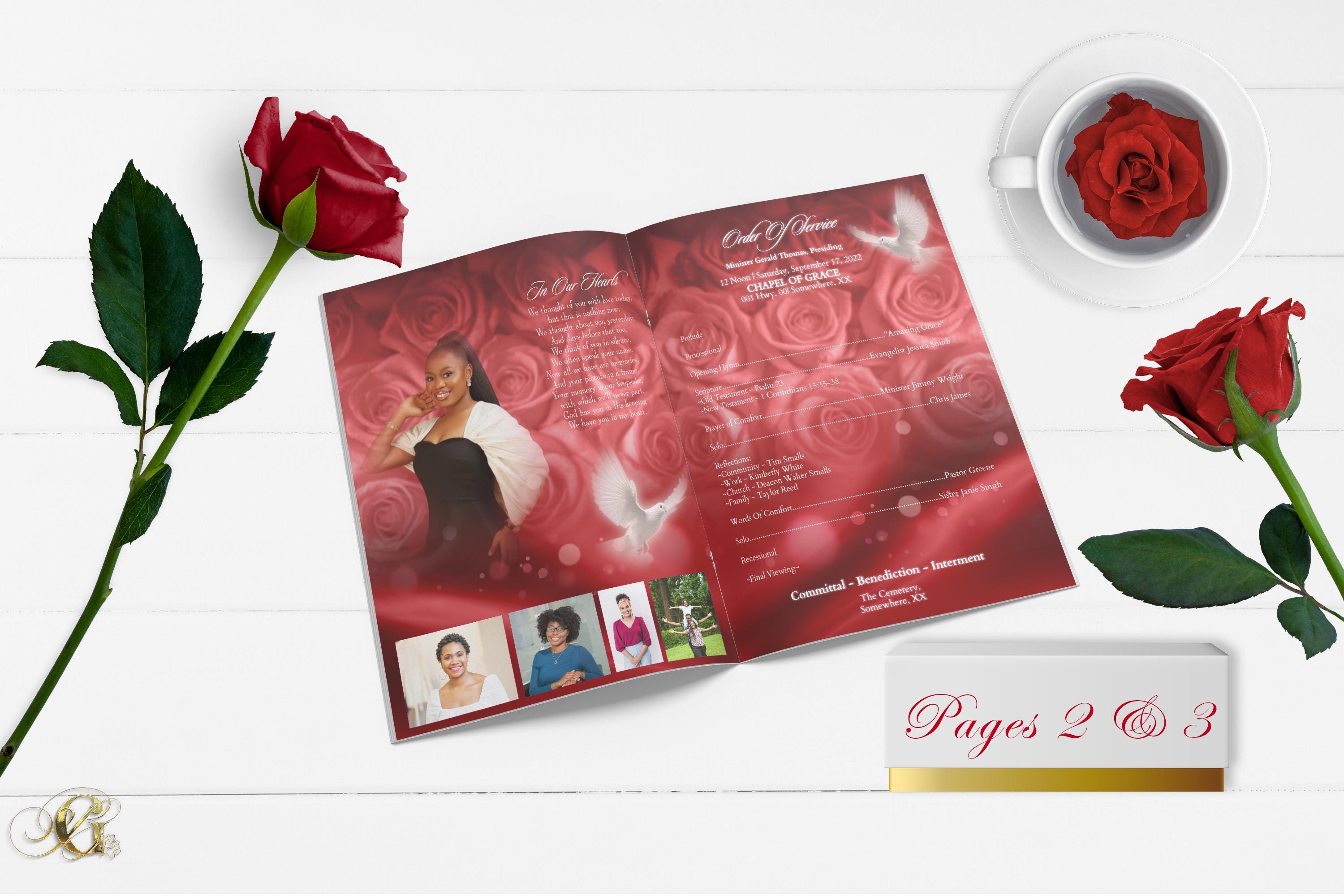 Red Roses Obituary Template - Etsy