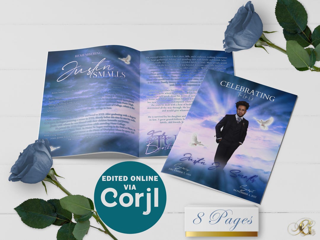 Modern Funeral Program Template | Bi-fold, 8 Page, Editable, 5.5x8.5, 8 ...