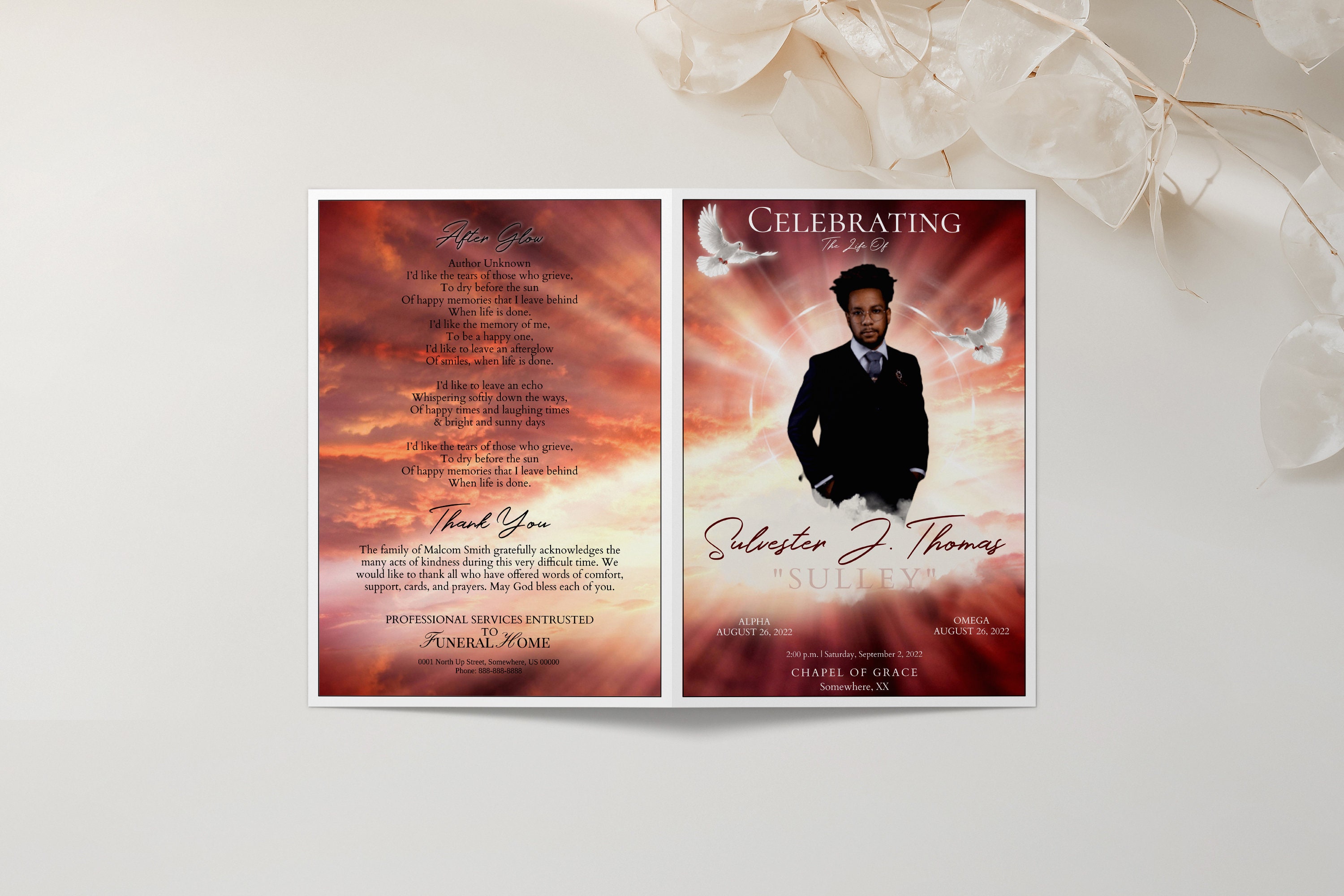 Men's Funeral Program Template Bi-fold 4 Page - Etsy Canada