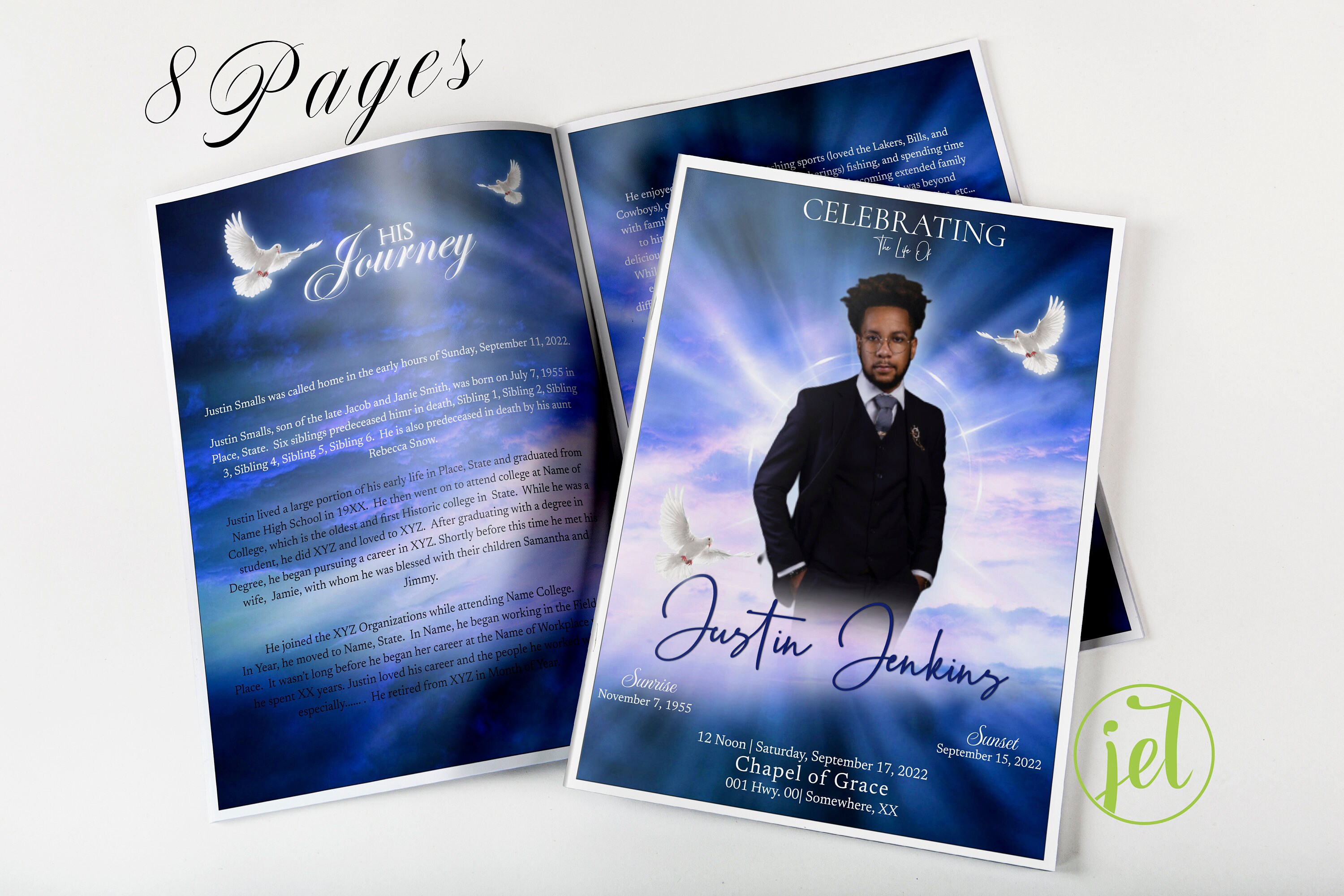 Modern Funeral Program Template Bi-fold 8 Page Editable - Etsy