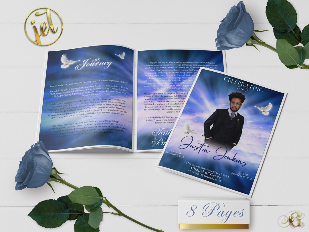 Modern Funeral Program Template Bi-fold, 8 Page, Editable, 5.5x8.5, 8 ...