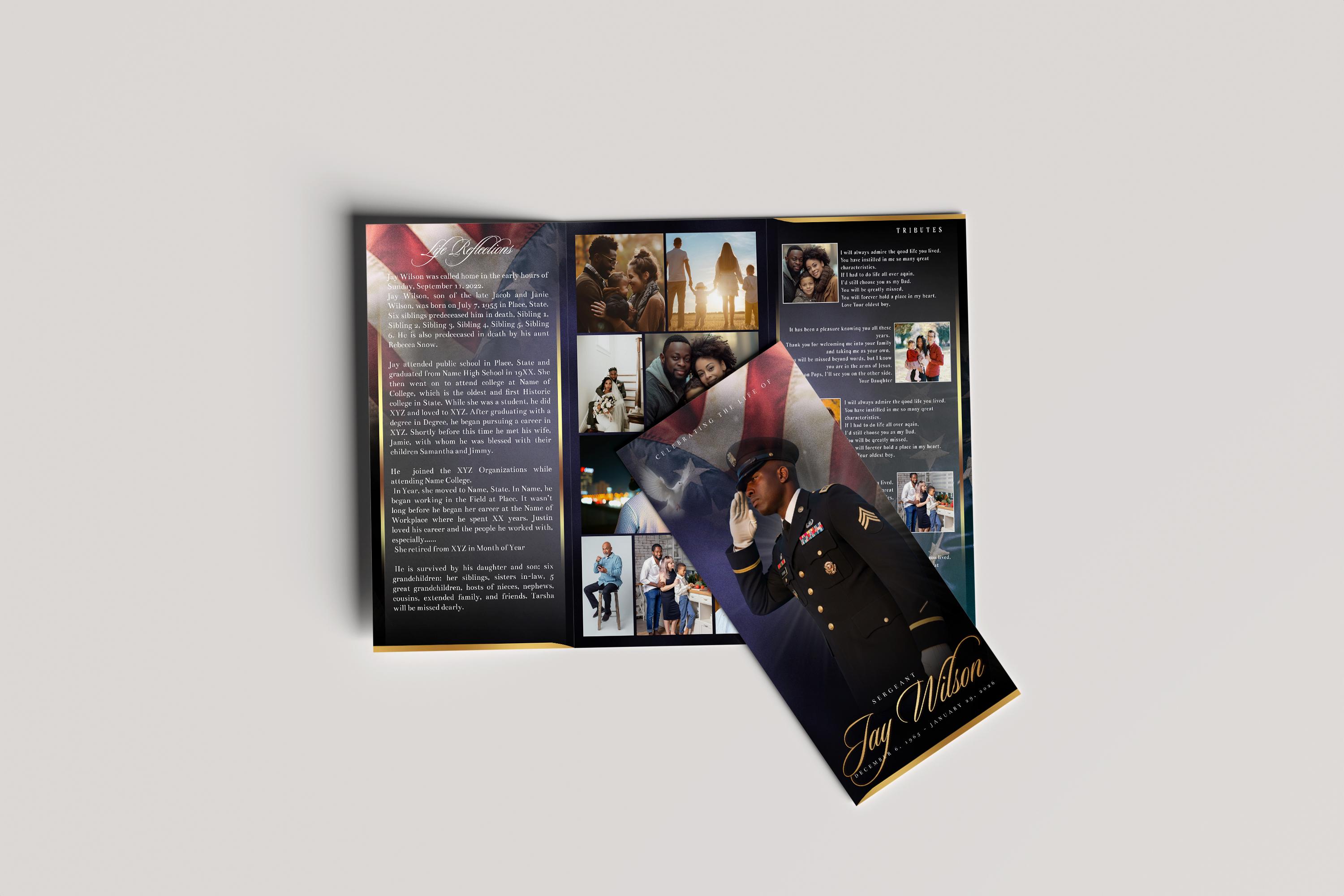 American Flag Trifold Funeral Program | Tri-fold, Editable, 11x17, 8 ...