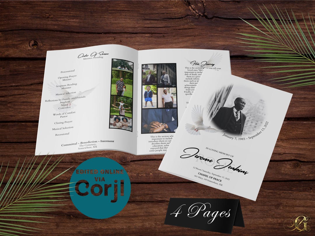 Simple Funeral Program | Bi-fold, 4 Page, Editable,8.5x11, 11x17 - Etsy