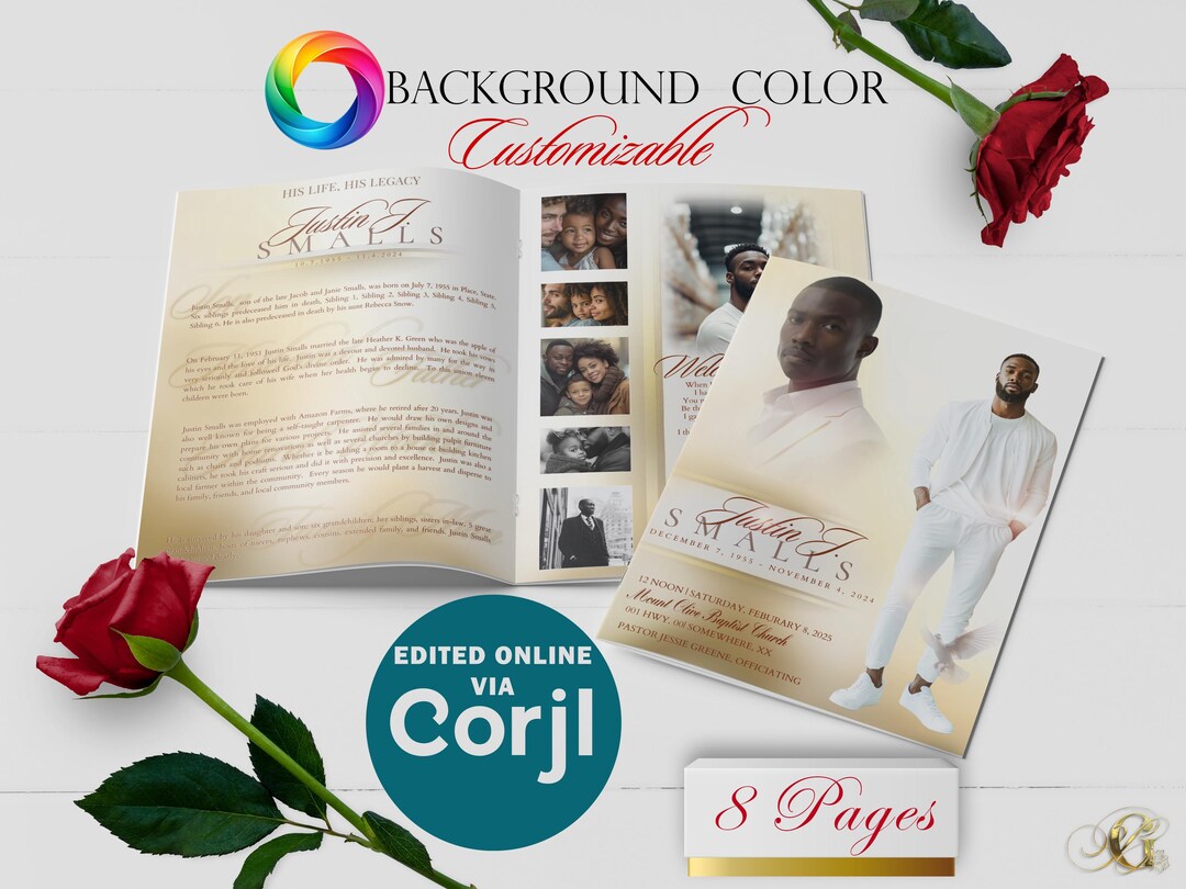 Simple Gradient 8 Page Funeral Program Template | Bi-fold, 8 Page ...