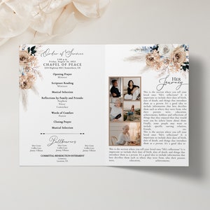 Floral Funeral Program Template Bi-fold 4 Page Editable - Etsy