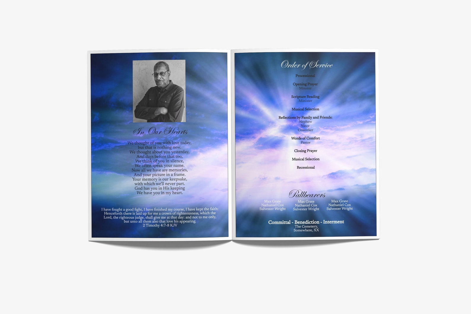 Modern Funeral Program Template Bi-fold 8 Page Editable - Etsy