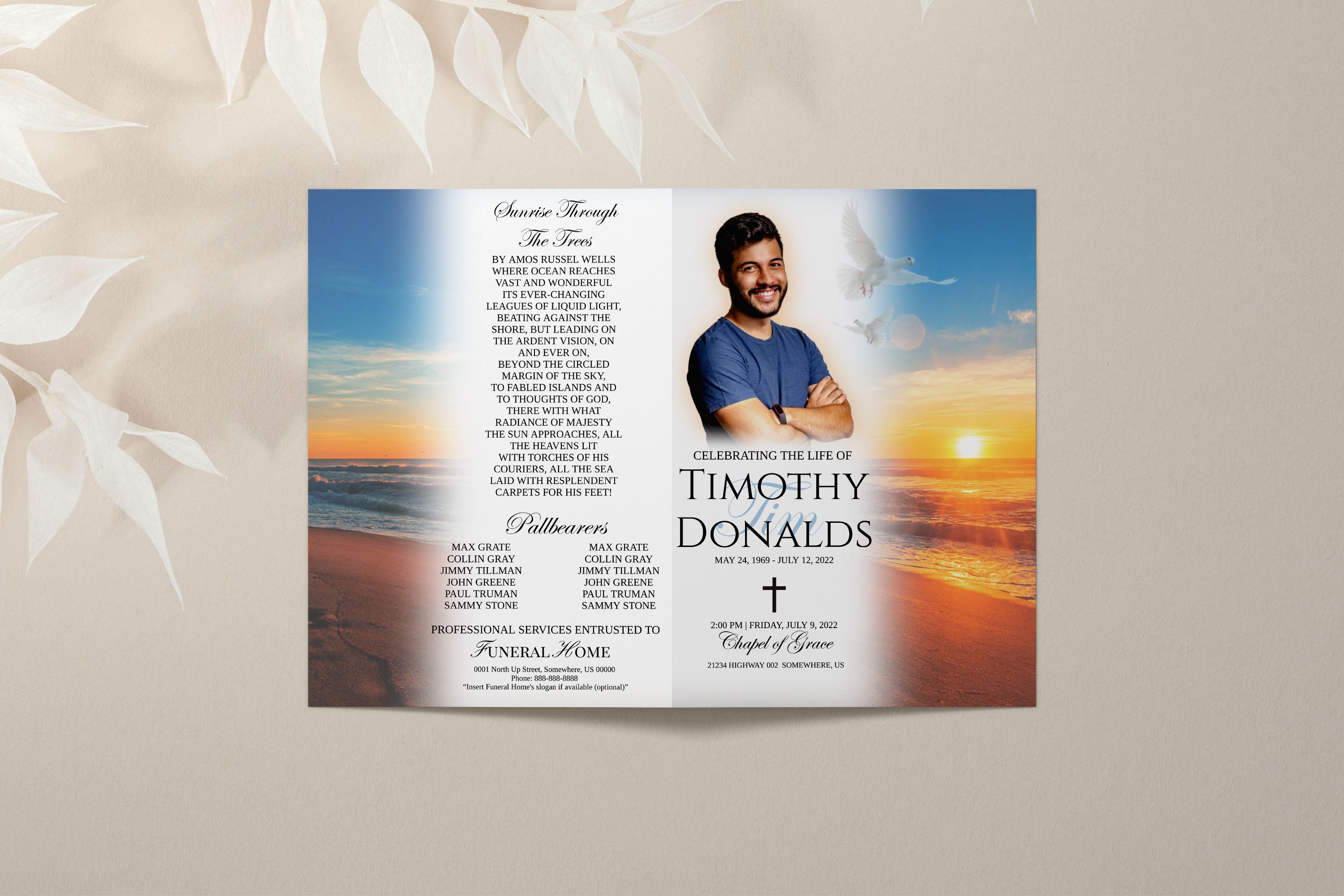 Sunset Funeral Program Template Bi-fold 4 Page Editable - Etsy UK
