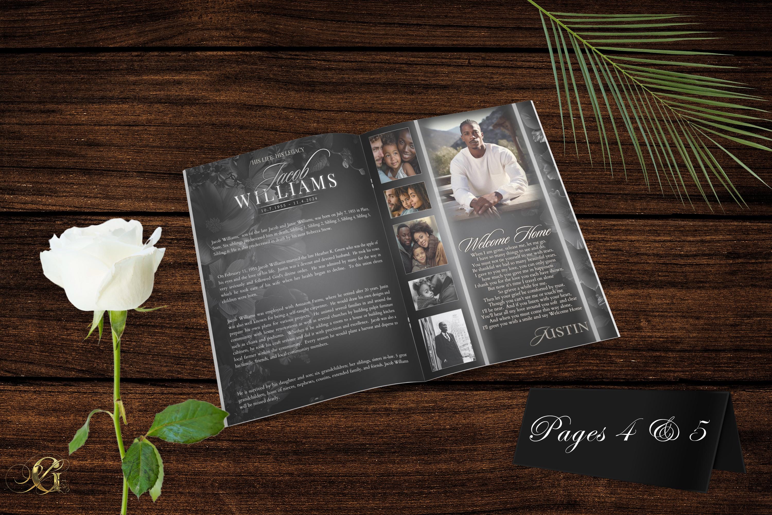 Black and Silver Funeral Program Template | 8 Page, Editable, 11x17 - Etsy
