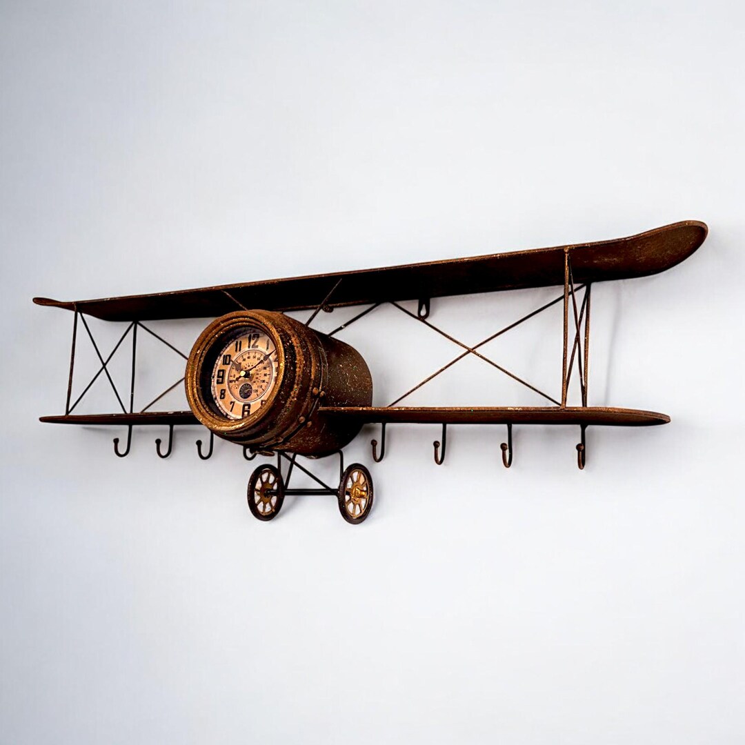 Vintage Look Aeroplane Shelf With Hooks - Aviation-inspired Wall Decor ...
