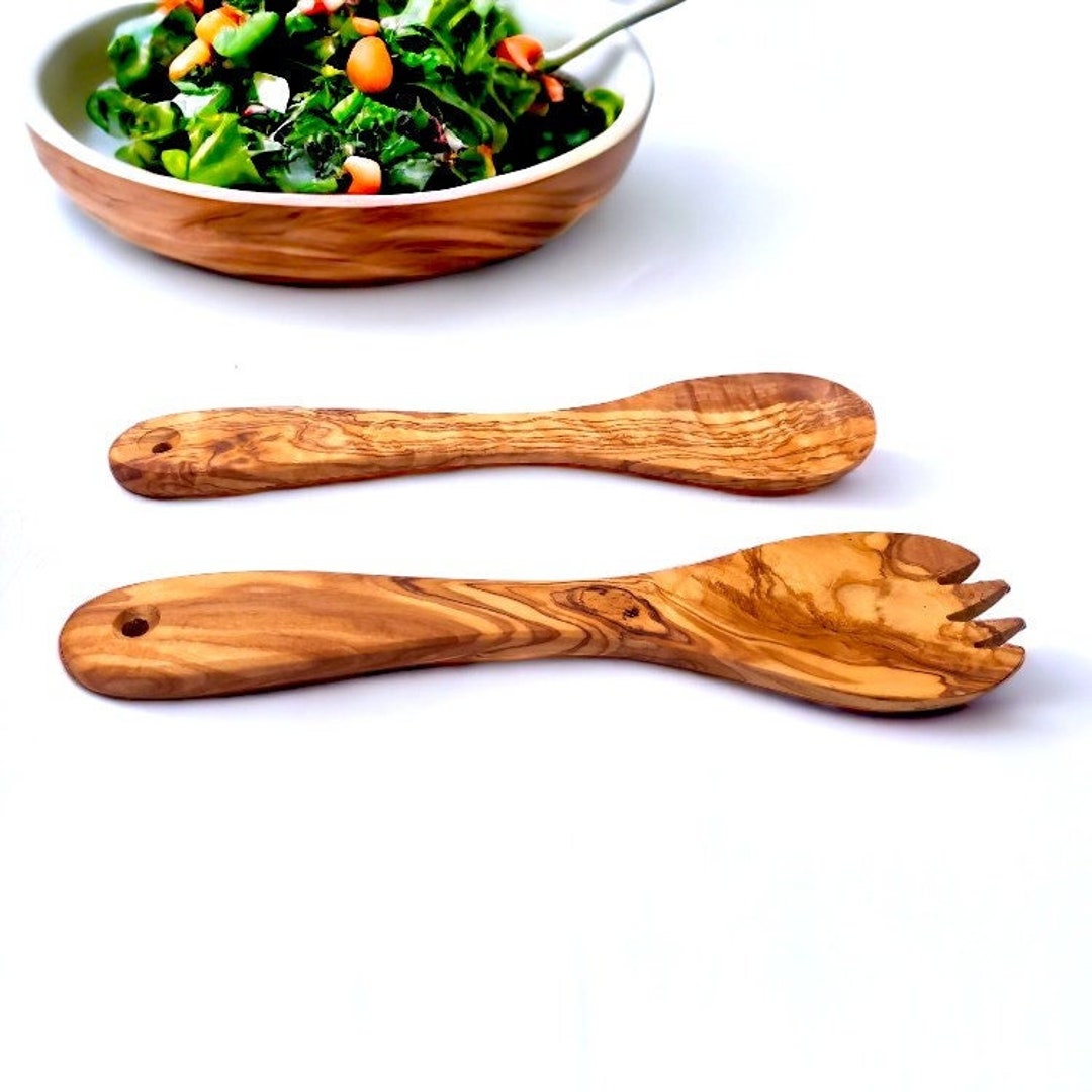 Olive Wood Large Salad Serving Set of Wooden Spork & Spoon | Various ...