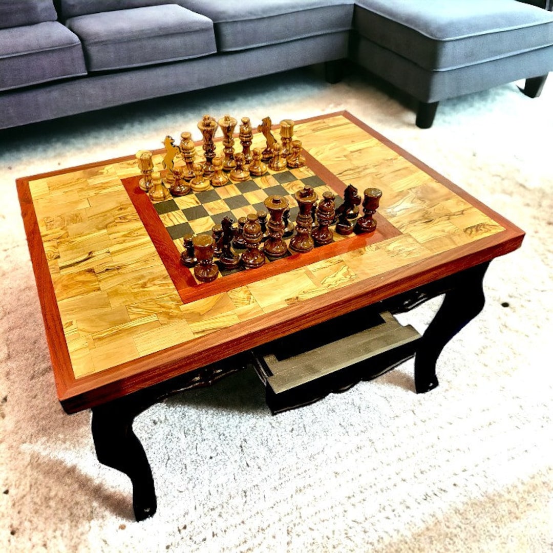 Rectangular End Grain Chess Table With Red Border - Etsy