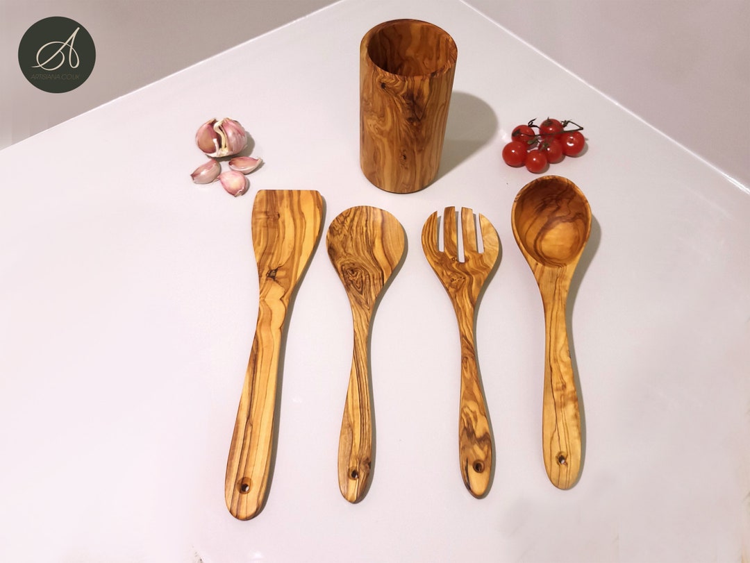Wooden Kitchen Set, Round Utensil Holder, Kitchen Utensils, Salad ...