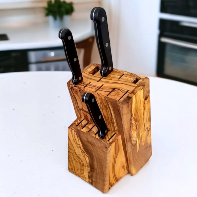 Olive Wood Handmade Wooden Knife Block - Etsy