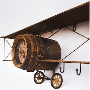 Vintage Look Aeroplane Shelf With Hooks - Aviation-inspired Wall Decor ...