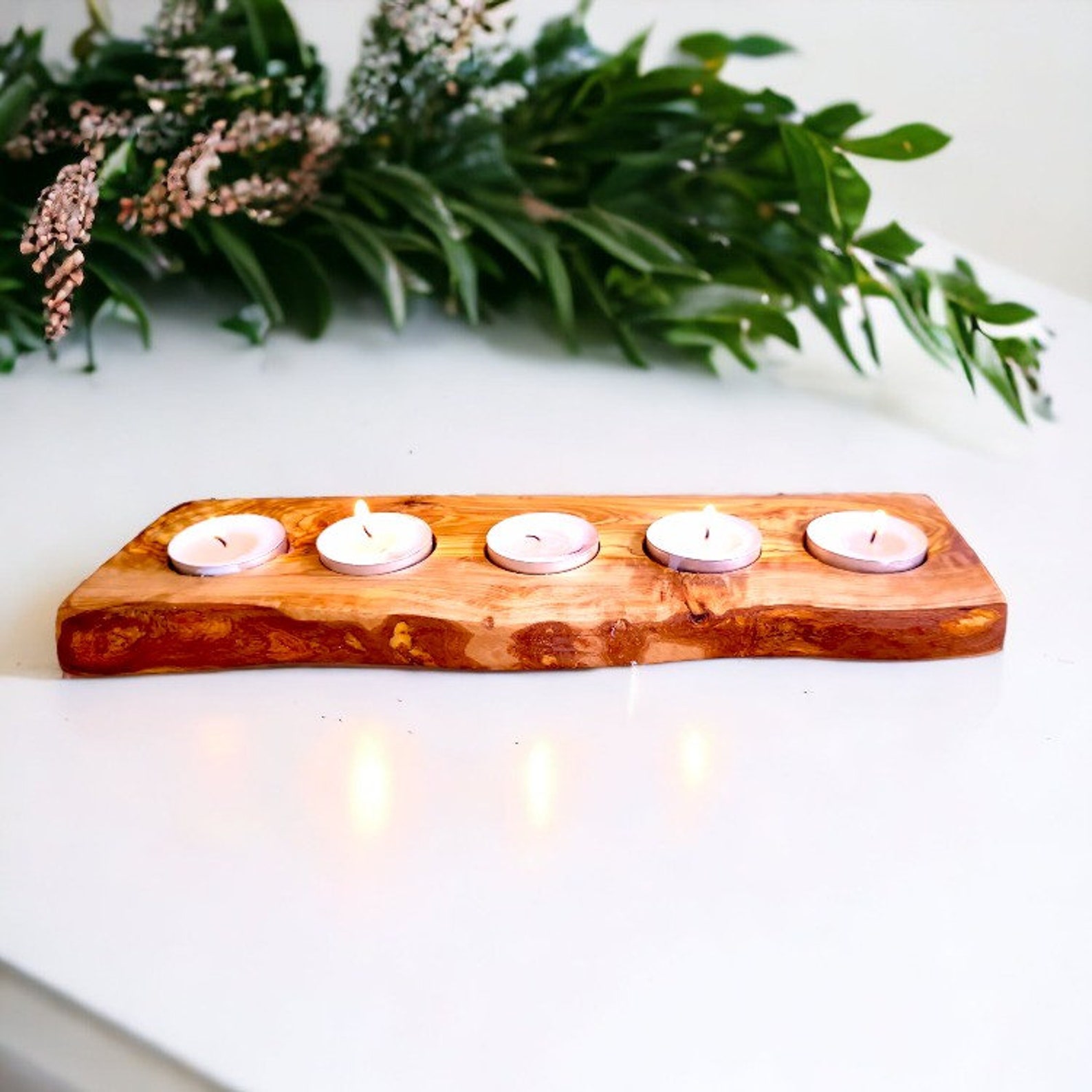 Olive Wood Flat Wooden Tealight Candle Holder | Various Sizes - Etsy