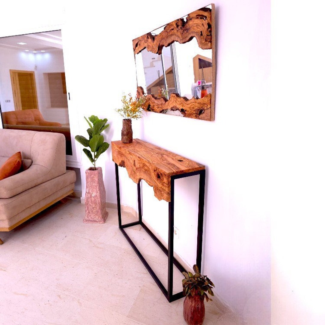 Olive Wood Rustic Handmade Table Shelf With Metal Frame - Etsy UK