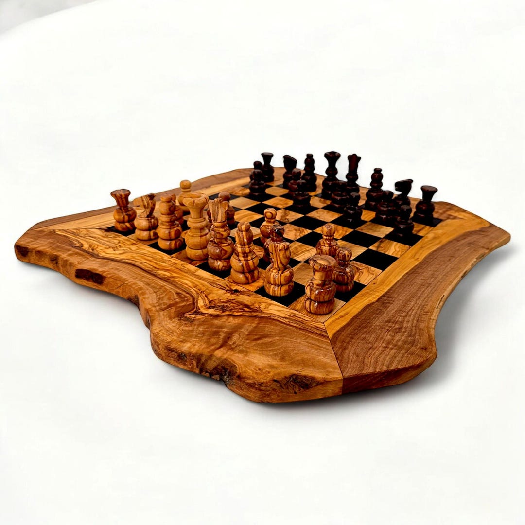 Personalised Olive Wood Handmade Chess Board, Chess Set With Chess ...