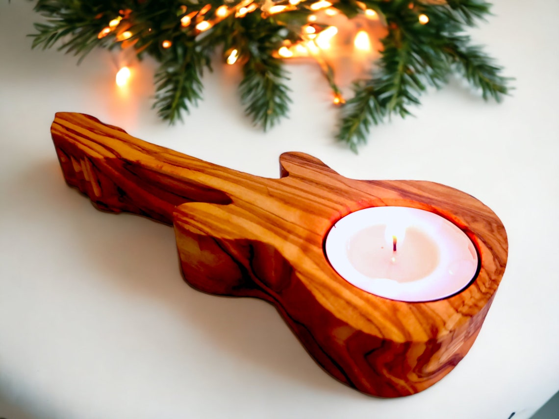 Olive Wood Guitar Shape Tealight Candle Holder 15 Cm - Etsy