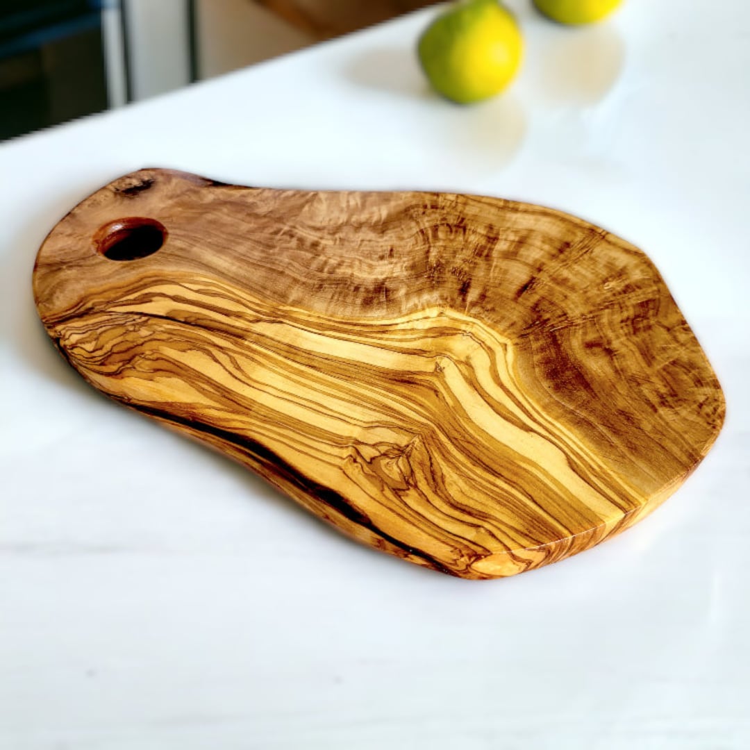 Olive Wood Irregular Shaped Cutting Board With Hole 30 Cm, Cheese Board ...