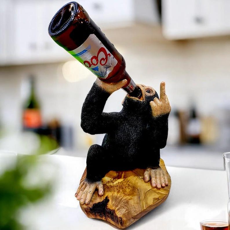 Monkey Bottle Holder Olive Wood Base - Etsy