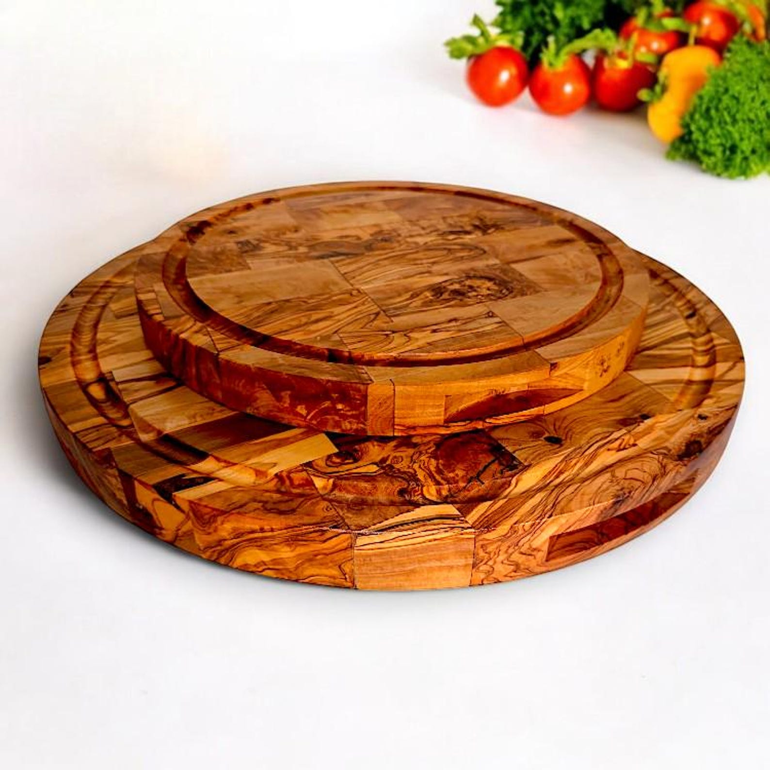 Personalised Large Heavy Olive Wood Round End Grain Cutting Board With ...