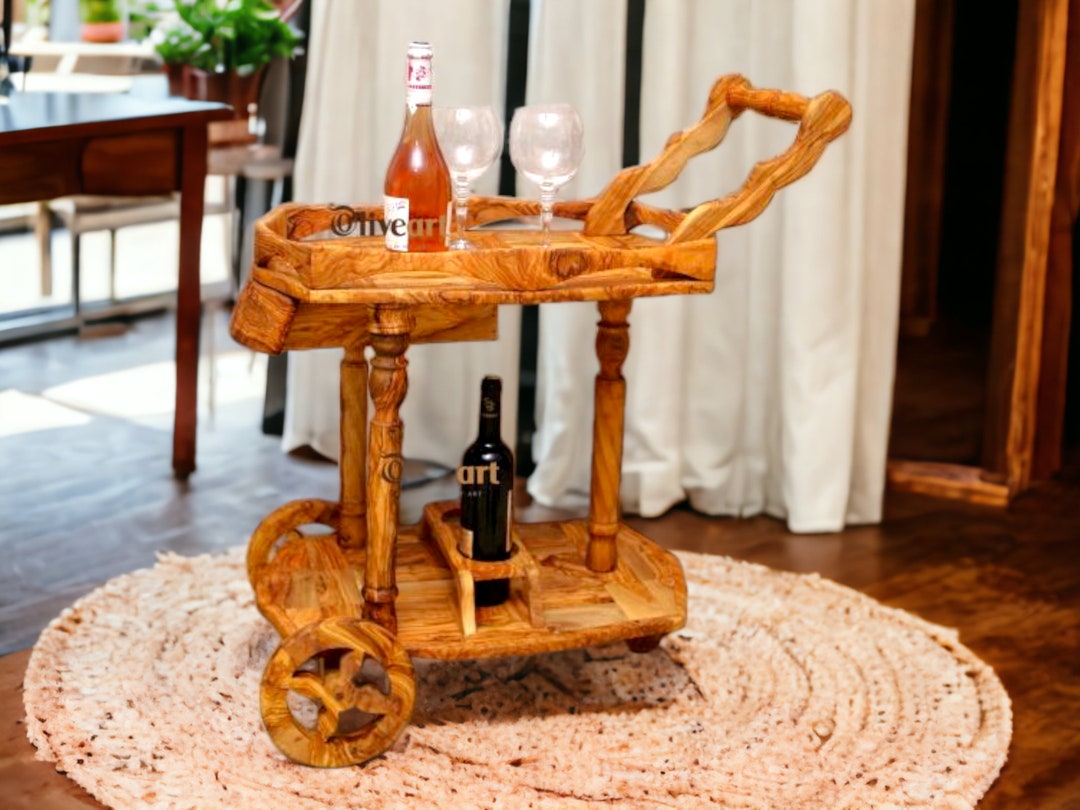 Olive Wood Food & Wine Serving Cart - Etsy