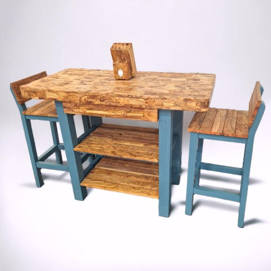 Butcher Block Scratchproof Kitchen Dining Table & 2 Chairs Set With ...