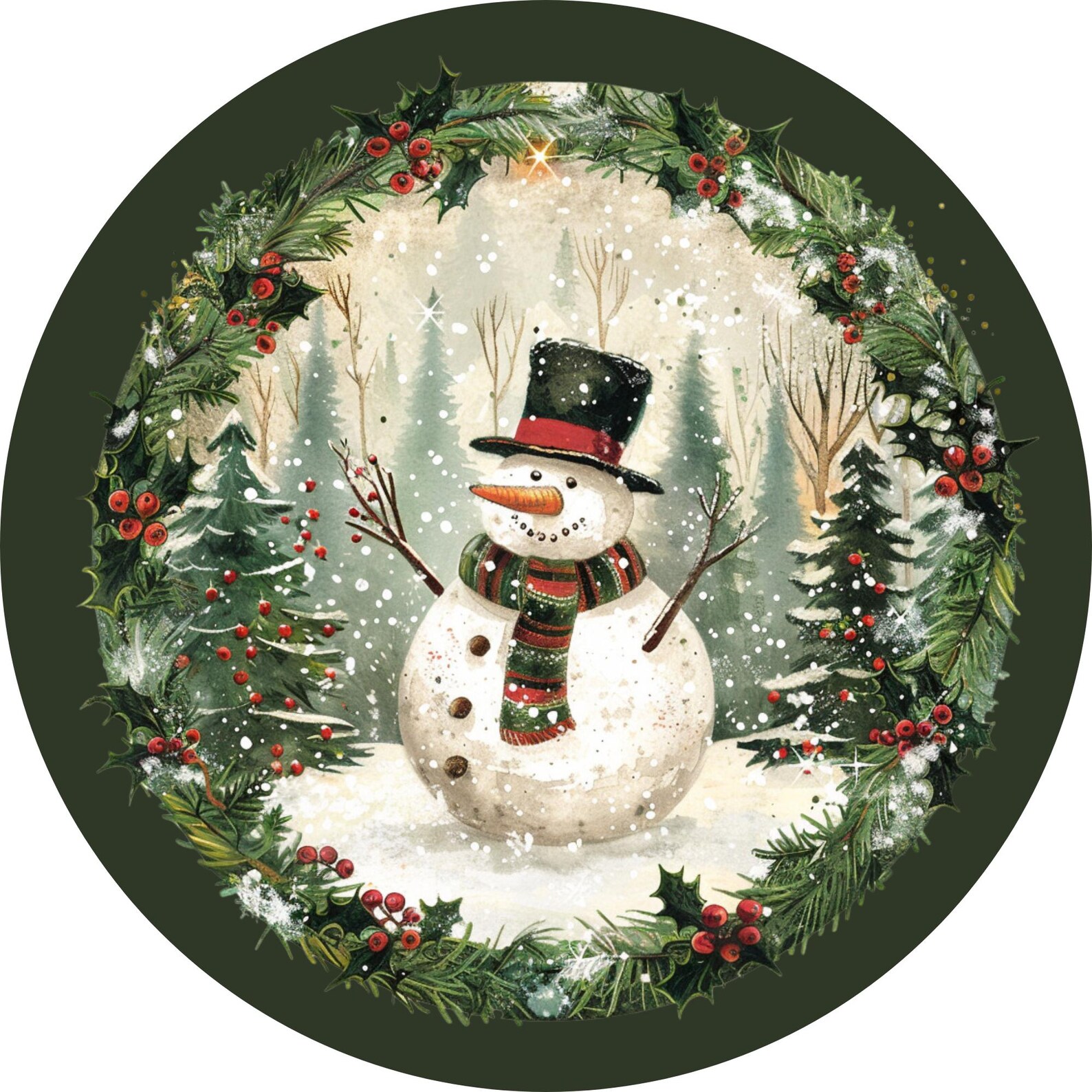 Rustic Snowman Winter Wreath Sign, Painted Winter Scene Printed on ...