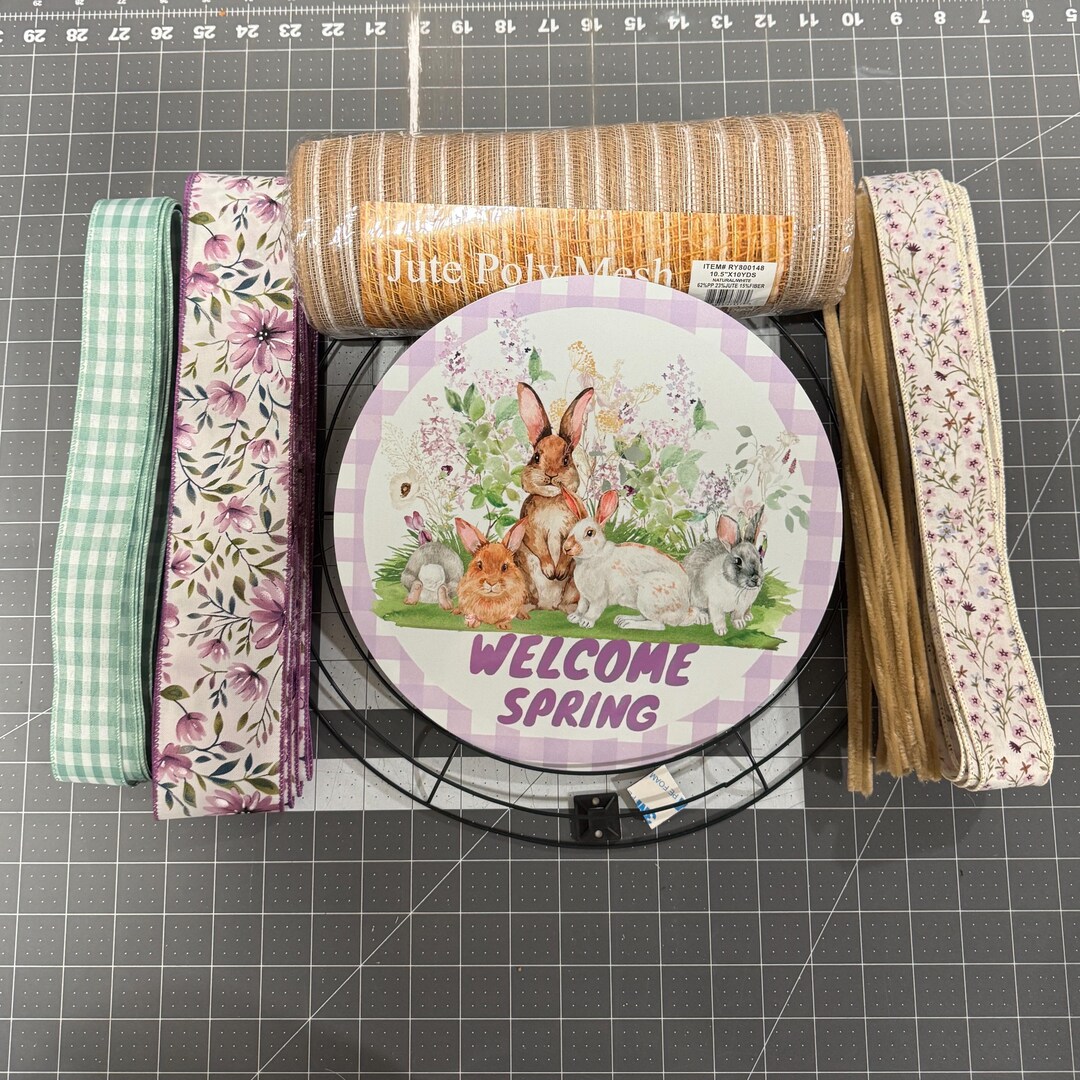 Spring Bunnies Welcome Spring Wreath Kit, Mesh Diy Wreath, Easter ...