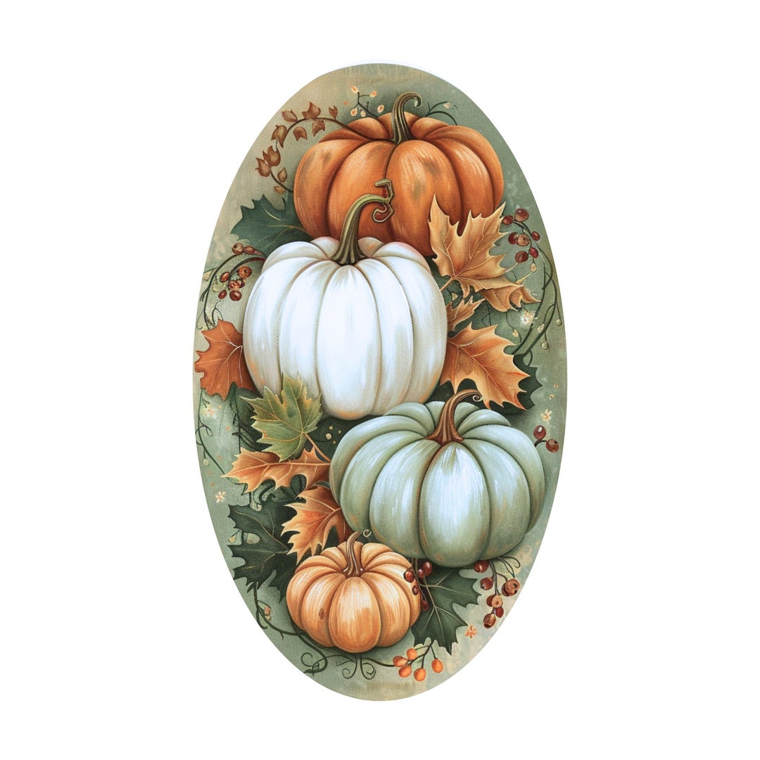Oval Fall Pumpkin Sign for Wreath, Green and Orange Metal Wreath Sign ...
