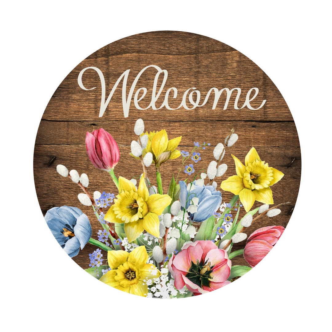Welcome Floral Wreath Sign, Spring Summer Wreath Attachment, Spring ...