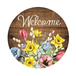 Welcome Floral Wreath Sign, Spring Summer Wreath Attachment, Spring ...