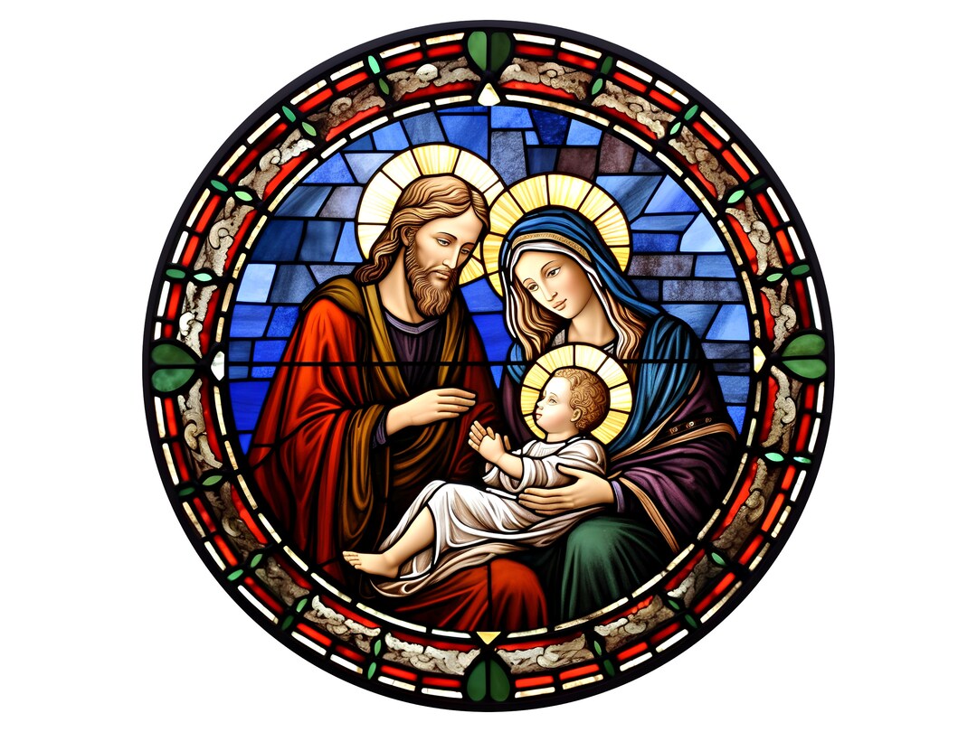 Mary Joseph Baby Jesus Christmas Nativity Wreath Sign, Stained Glass ...