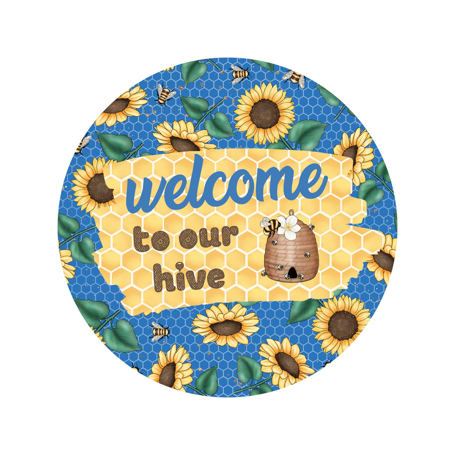 Welcome to Our Hive Bee Wreath Sign, Sunflower and Honey Bees Wreath ...