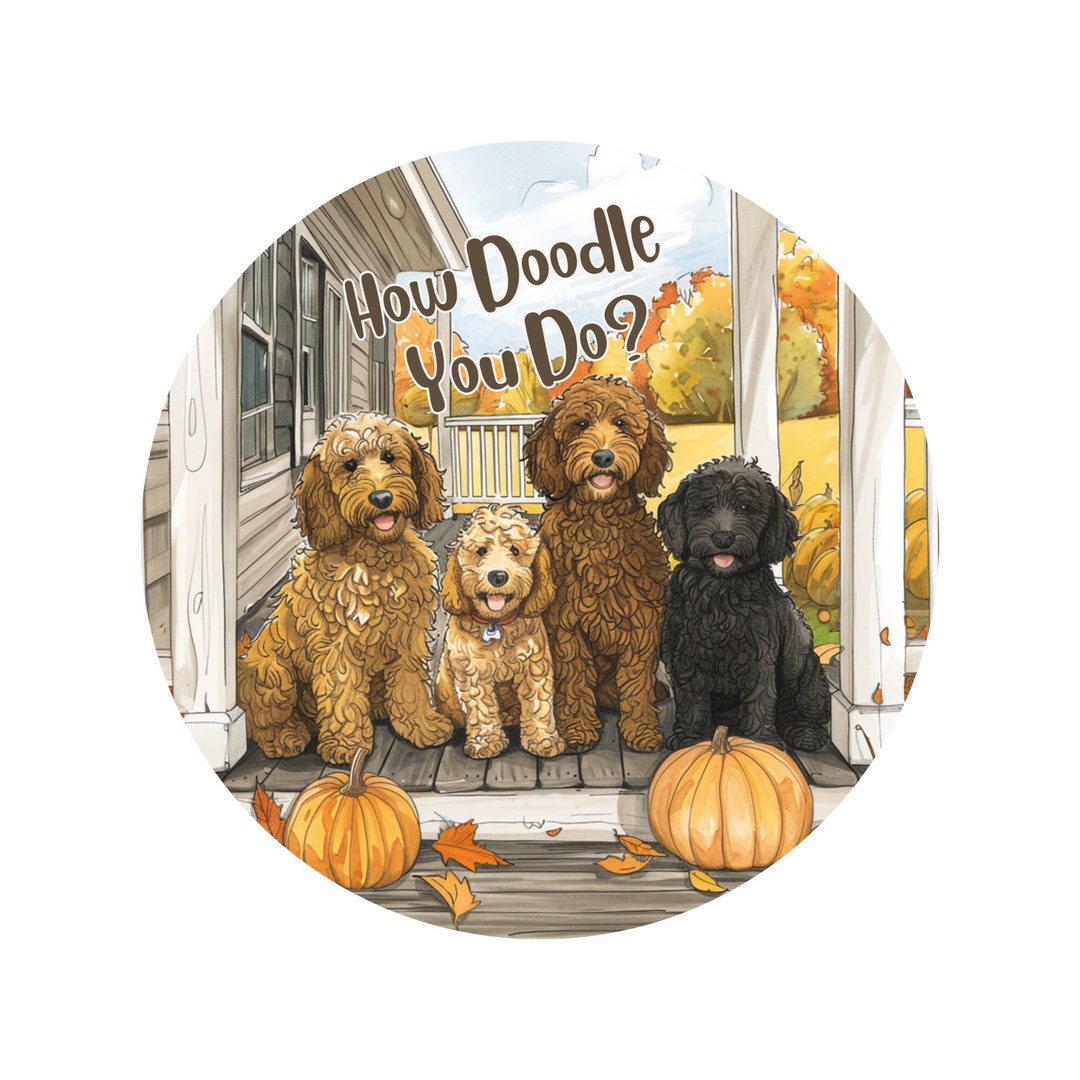 Goldendoodle Fall Wreath Sign, Round Metal Doodle Sign, Fall Wreath ...