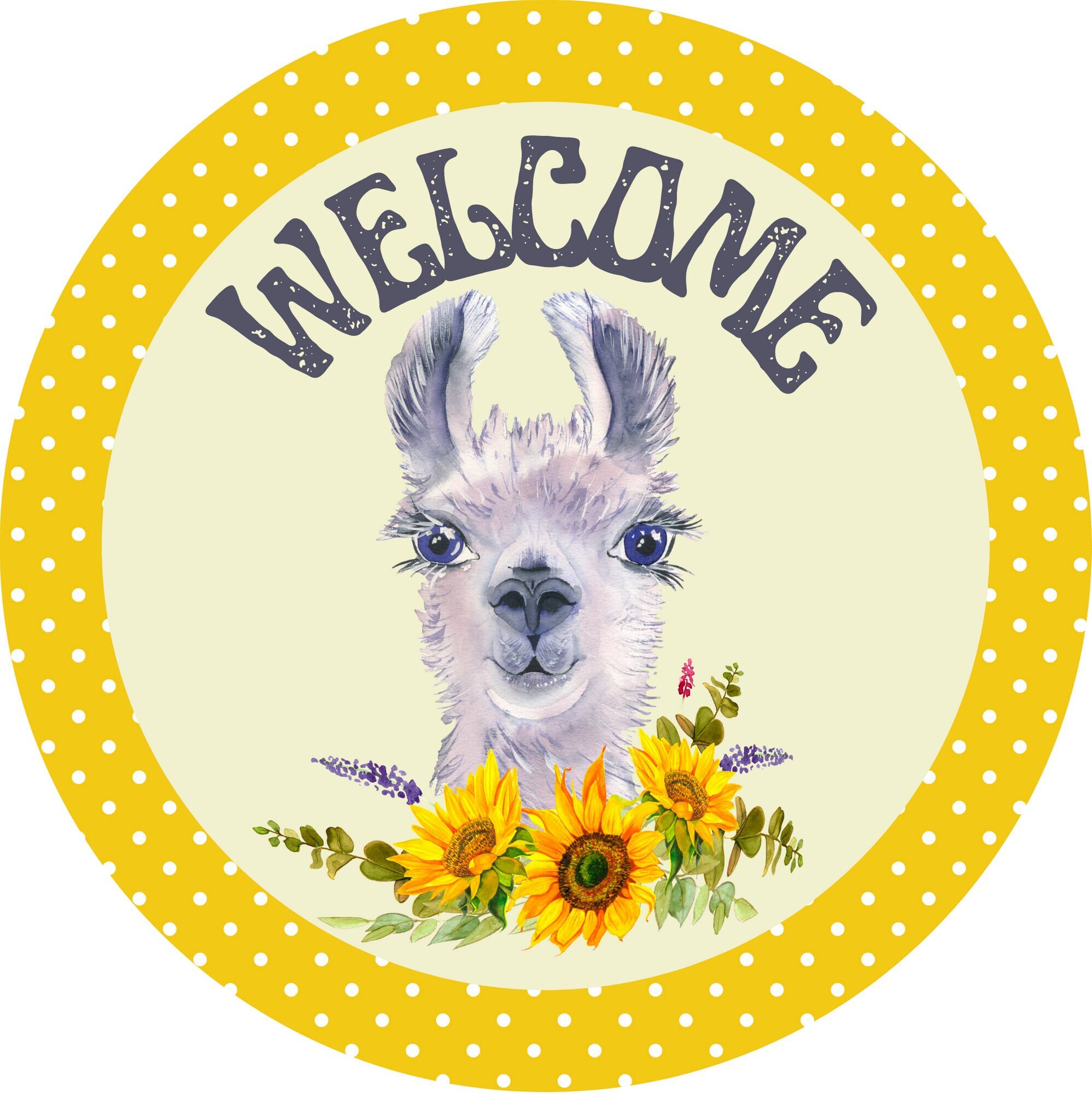 Llama Welcome Wreath Sign Sunflower Round Wreath Attachment - Etsy