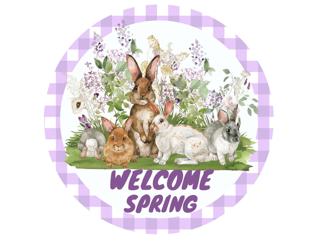 Spring Bunny Welcome Sign, Spring Floral Wreath Attachment, Easter ...