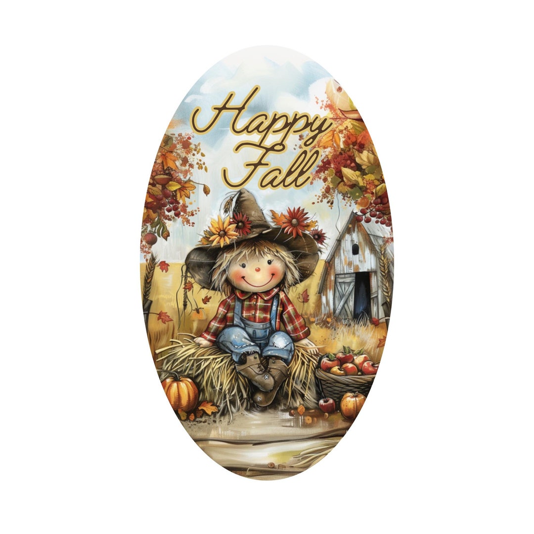 Oval Happy Fall Scarecrow Sign for Wreath, Farmhouse Autumn Metal ...