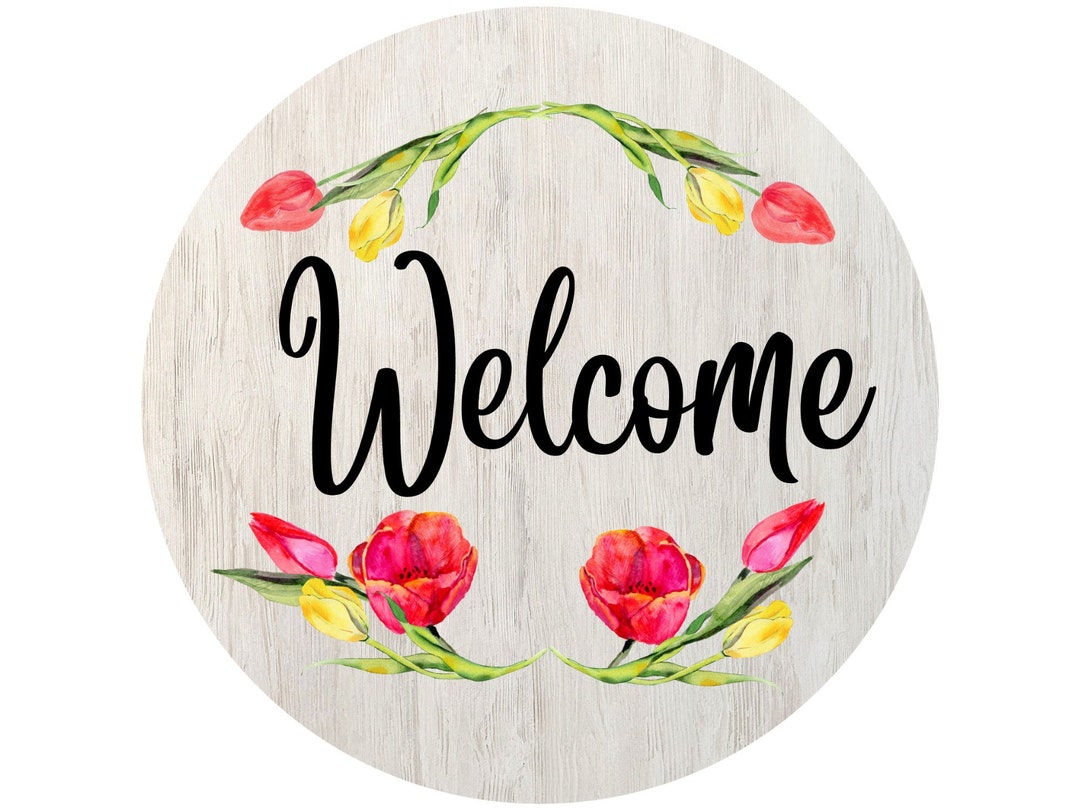 Welcome Tulip Wreath Sign, Spring Floral Wreath Attachment, Pink Tulips ...