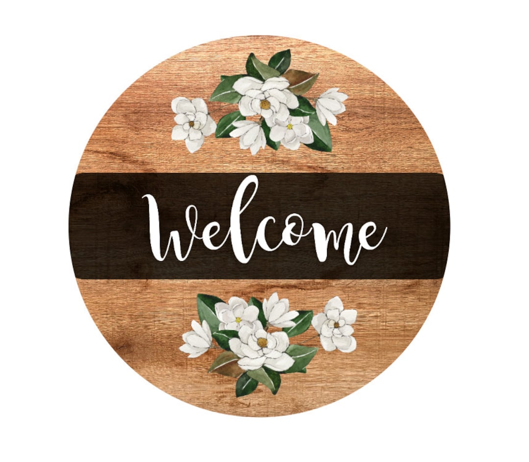 Welcome Wreath Sign With Magnolias, Everyday Floral Metal Wreath ...