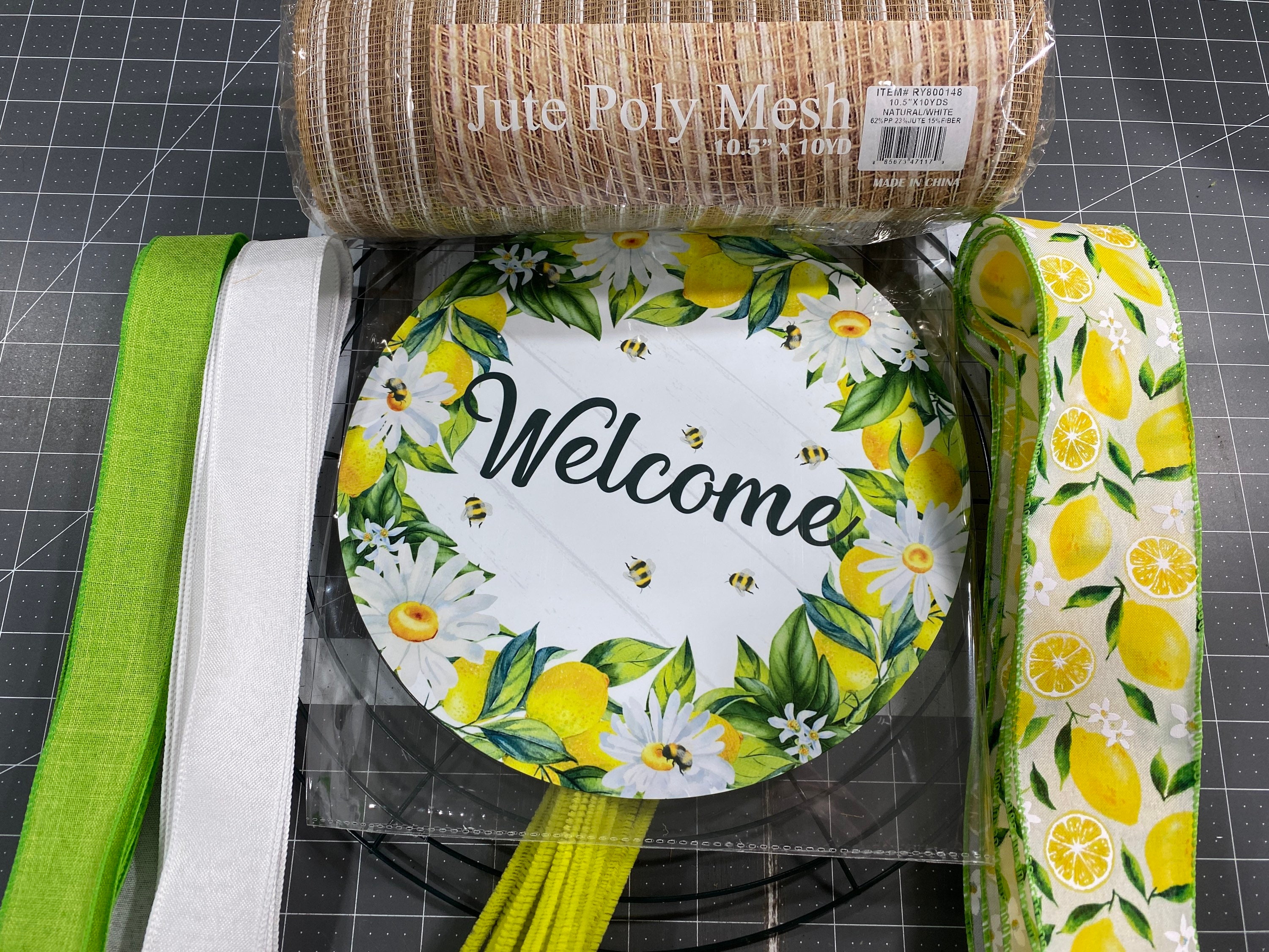 Lemon Welcome Wreath Kit Deco Mesh Diy Wreath Kit Lemon Sign - Etsy