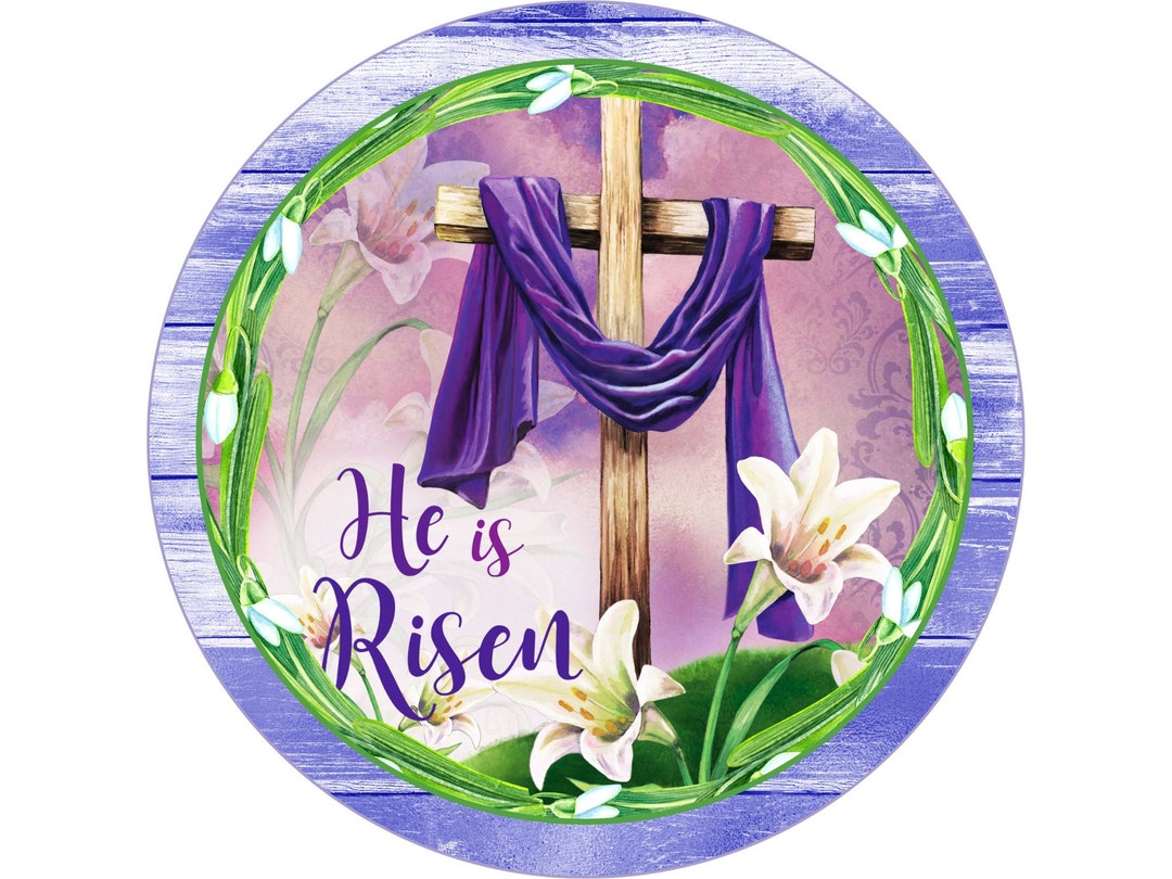 Religious Easter Wreath Sign, He is Risen Wreath Attachment, Easter ...