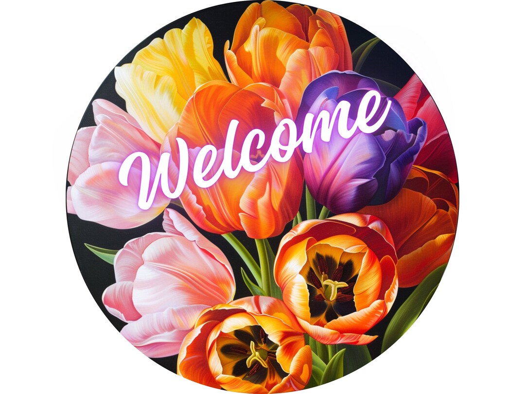Welcome Tulip Wreath Sign, Spring Floral Wreath Attachment, Signs for ...