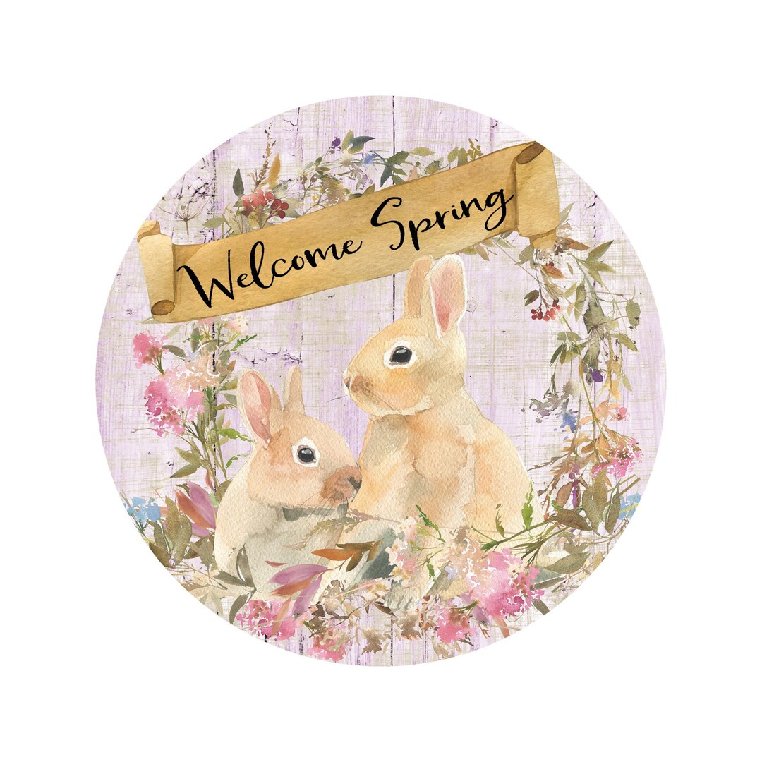 Welcome Spring Bunny Welcome Sign, Spring Floral Wreath Attachment ...